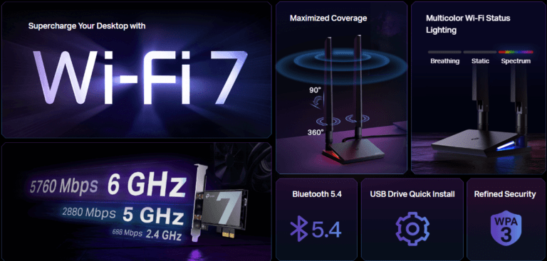 TP-Link Archer TBE550E- BE9300 WIFI 7 / Bluetooth 5.4 PCIe Adapter ...